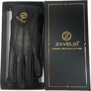 Zavelio Unisex Premium Shearling Sheepskin Fur Lined Leather Mittens Black Large