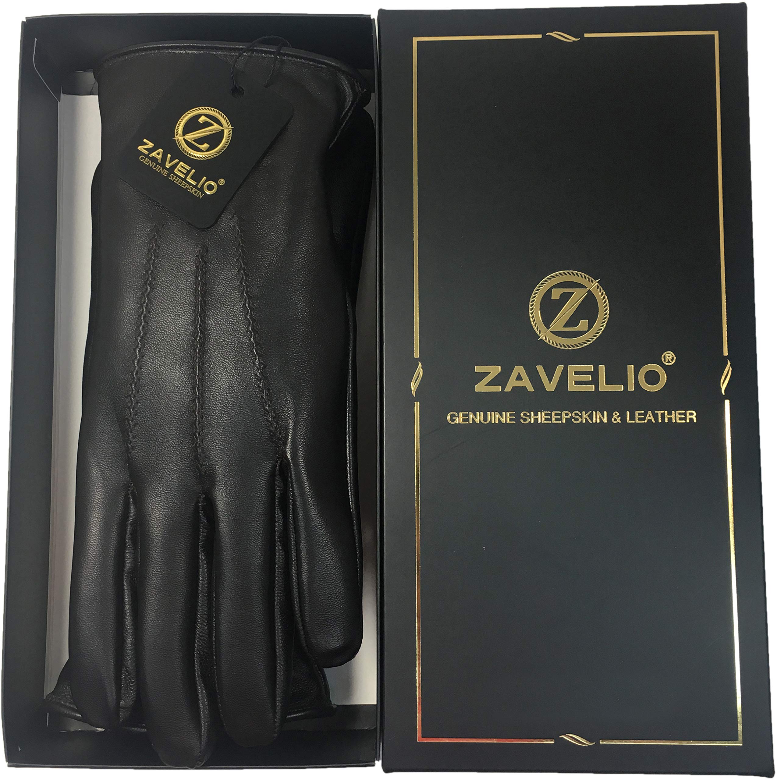 Zavelio Unisex Premium Shearling Sheepskin Fur Lined Leather Mittens Black Large