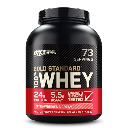 Optimum Nutrition Gold Standard 100% Whey Protein Powder, Strawberries & Cream, 5 Pound (Packaging May Vary)