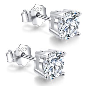 18k gold plated sterling silver cubic zirconia stud earrings 3mm-8mm options, simulated diamond cz studs hypoallergenic jewelry (6mm, 18k white gold plated sterling silver - silver)