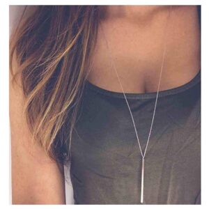 Artmiss Bar Pendant Necklace Gold Long Y-Necklace Delicate Lariat Chain Jewelry for Women(Silver)