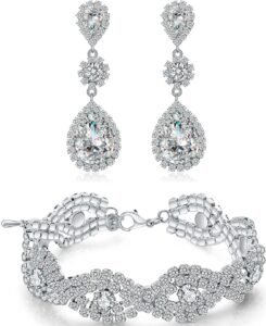 paxuan womens wedding bridal earrings bracelet jewelry sets rhinestone crystal bracelets (bracelet and earrings set)