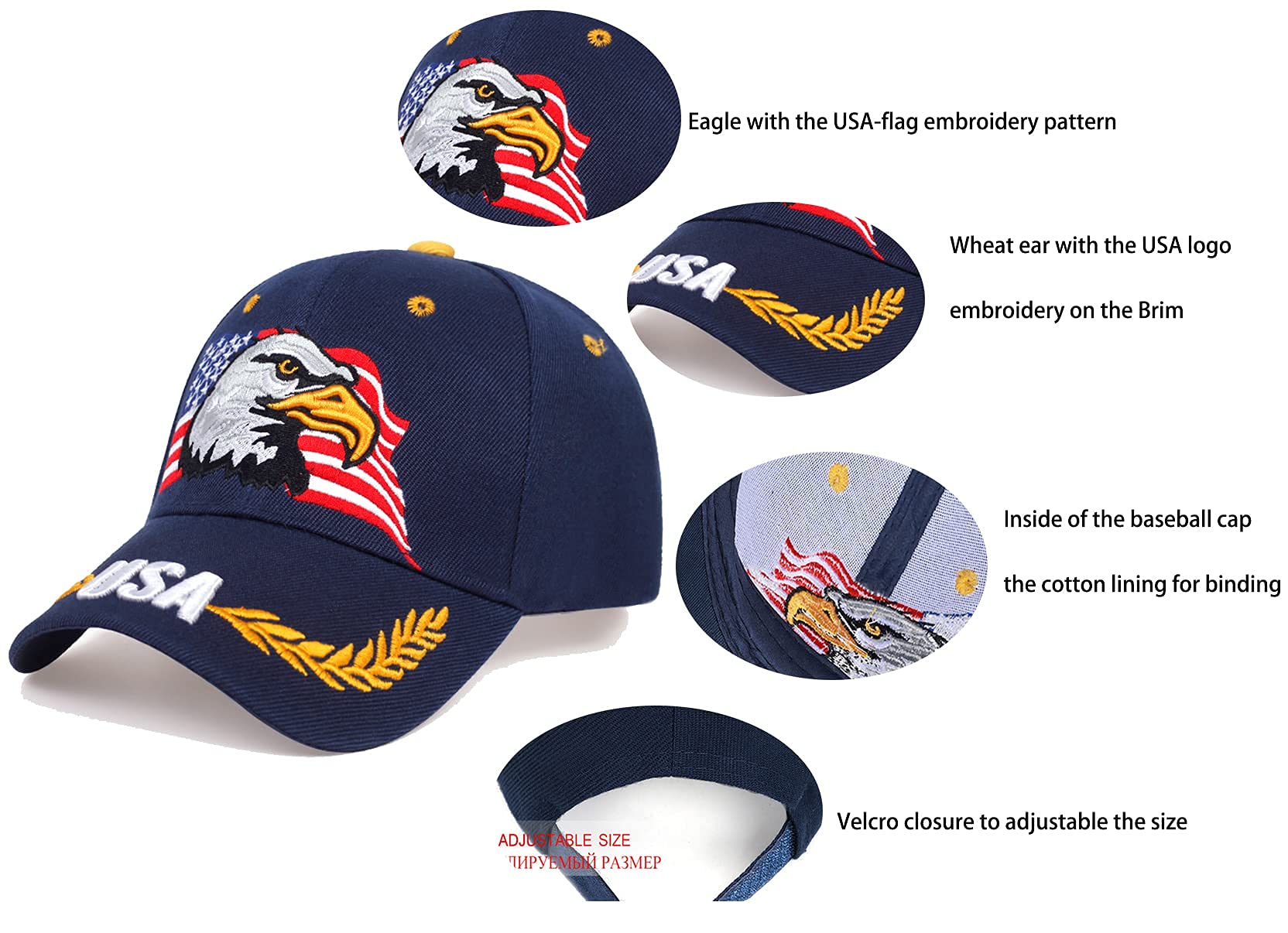 USA-Flag Eagles-Hat American Baseball-Cap Embroidered Navy