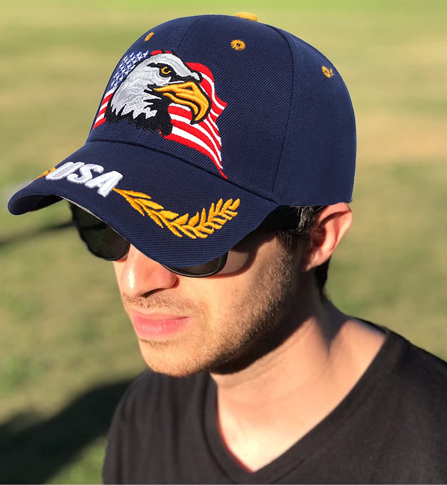 USA-Flag Eagles-Hat American Baseball-Cap Embroidered Navy