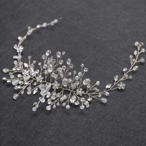 Denifery Crystal Headband Bridal Hair Piece Bridal Hair Accessories Bridal Hair Vine Wedding Headpiece Hair Pieces Wedding Hair Piece Wedding Hair Accessories (Silver)