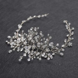 Denifery Crystal Headband Bridal Hair Piece Bridal Hair Accessories Bridal Hair Vine Wedding Headpiece Hair Pieces Wedding Hair Piece Wedding Hair Accessories (Silver)