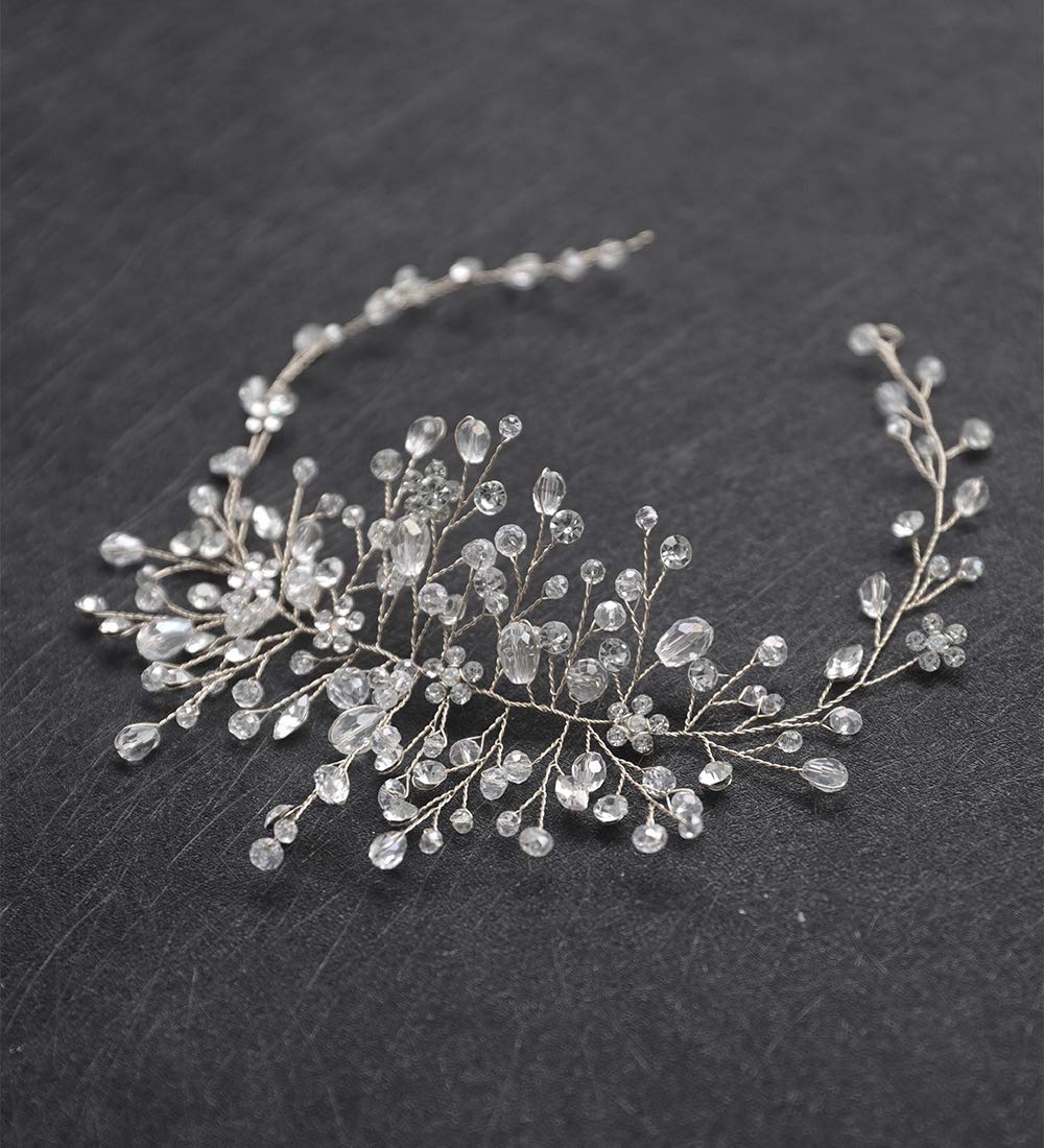 Denifery Crystal Headband Bridal Hair Piece Bridal Hair Accessories Bridal Hair Vine Wedding Headpiece Hair Pieces Wedding Hair Piece Wedding Hair Accessories (Silver)