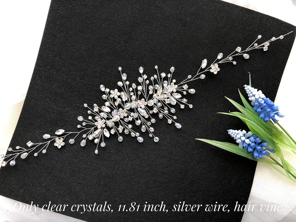 Denifery Crystal Headband Bridal Hair Piece Bridal Hair Accessories Bridal Hair Vine Wedding Headpiece Hair Pieces Wedding Hair Piece Wedding Hair Accessories (Silver)