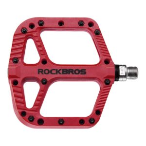 ROCK BROS Mountain Bike Pedals Nylon Composite Bearing 9/16" MTB Bicycle Pedals with Wide Flat Platform Red