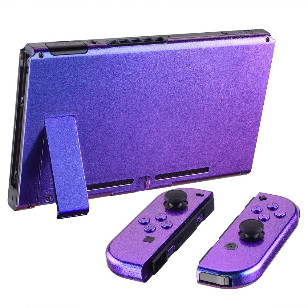 eXtremeRate DIY Replacement Shell Buttons for Nintendo Switch, Custom Back Plate for Switch Console, Housing Case with Full Set Buttons for Joycon Handheld Controller - Chameleon Purple Blue