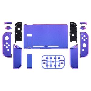 eXtremeRate DIY Replacement Shell Buttons for Nintendo Switch, Custom Back Plate for Switch Console, Housing Case with Full Set Buttons for Joycon Handheld Controller - Chameleon Purple Blue