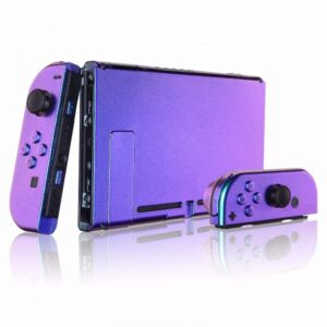 eXtremeRate DIY Replacement Shell Buttons for Nintendo Switch, Custom Back Plate for Switch Console, Housing Case with Full Set Buttons for Joycon Handheld Controller - Chameleon Purple Blue