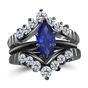 gems and jewels 0.75 ct marquise solitaire engagement wedding ring band set enhancer blue sapphire 14k black gold plated alloy