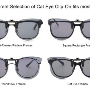 CAXMAN Polarized Cat Eye Clip On Sunglasses Over Prescription Glasses for Women UV Protection Flip Up Grey Lens