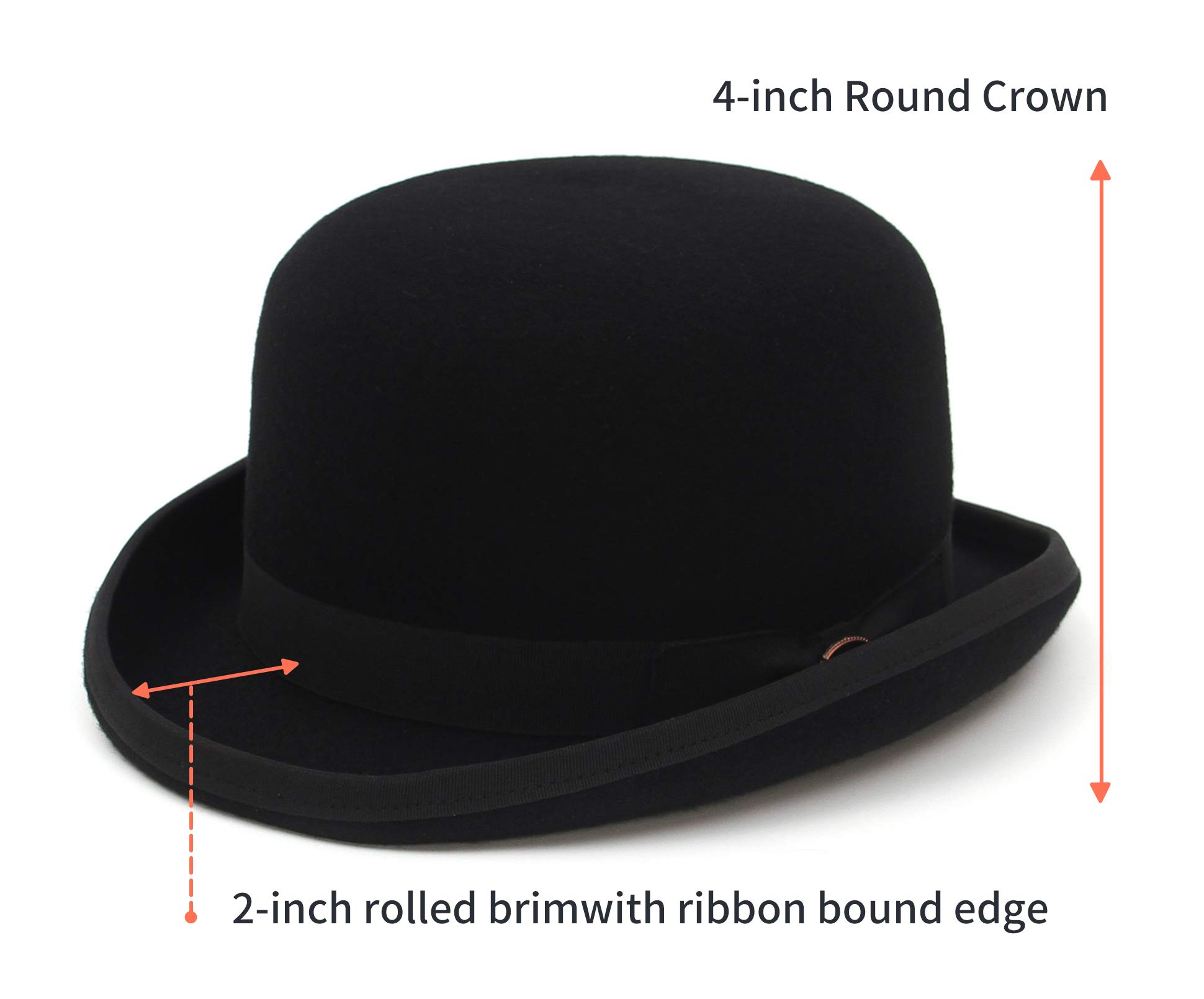 GEMVIE Black Derby Hat 100% Wool Theater Quality Hat Bowler Hat for Men Women Vintage Costumes