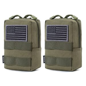 2 pack molle pouches - tactical compact water-resistant edc pouch (army green)