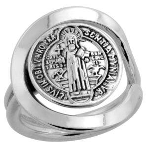 sterling silver st benedict ring for women wire wrapped handmade 3/4 inch long, size 8