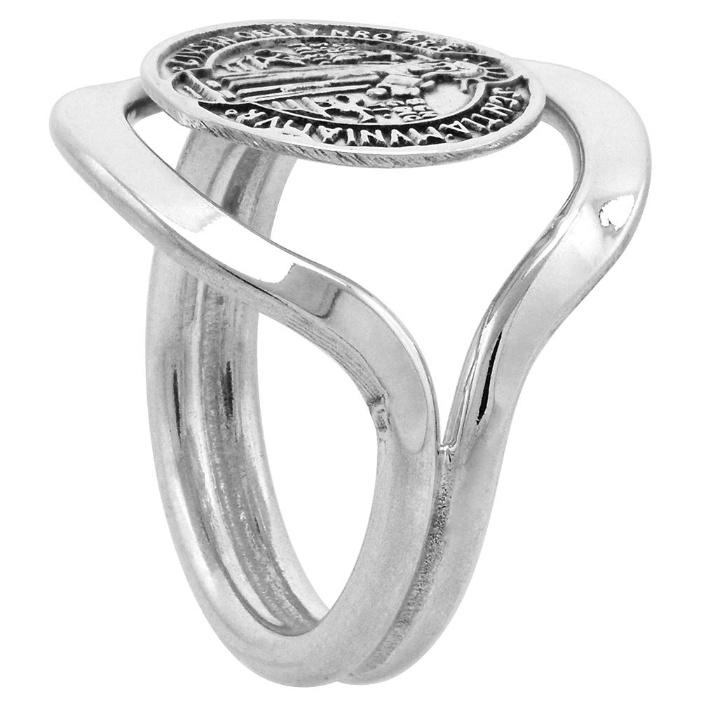 Sterling Silver St Benedict Ring for Women Wire Wrapped Handmade 3/4 inch long, size 8