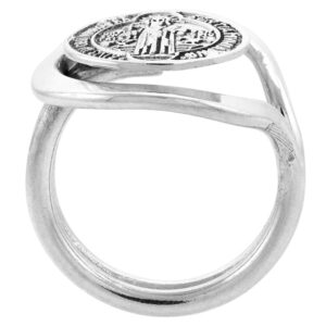 Sterling Silver St Benedict Ring for Women Wire Wrapped Handmade 3/4 inch long, size 8