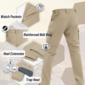 TACVASEN Mens Tactical Pants Insulated Warm Thermal Fleece Lined Shoftshell Khaki Pants for Snow Ski Men's Winter Hiking Outdoor Adventure Pants