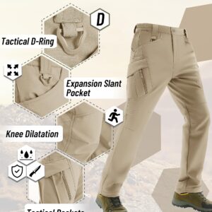 TACVASEN Mens Tactical Pants Insulated Warm Thermal Fleece Lined Shoftshell Khaki Pants for Snow Ski Men's Winter Hiking Outdoor Adventure Pants