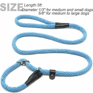 Mycicy Heavy Duty Slip Lead Rope Leash for Large Dogs, 5/8" x 5Ft Soft Braided Leash, Adjustable Training Dog Leash (Blue)