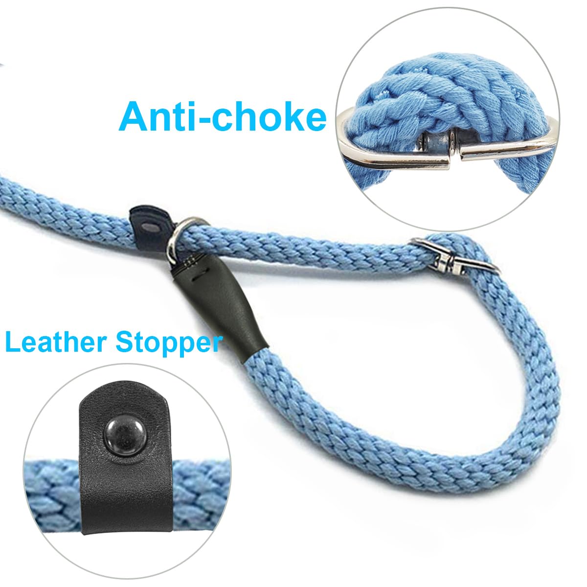 Mycicy Heavy Duty Slip Lead Rope Leash for Large Dogs, 5/8" x 5Ft Soft Braided Leash, Adjustable Training Dog Leash (Blue)