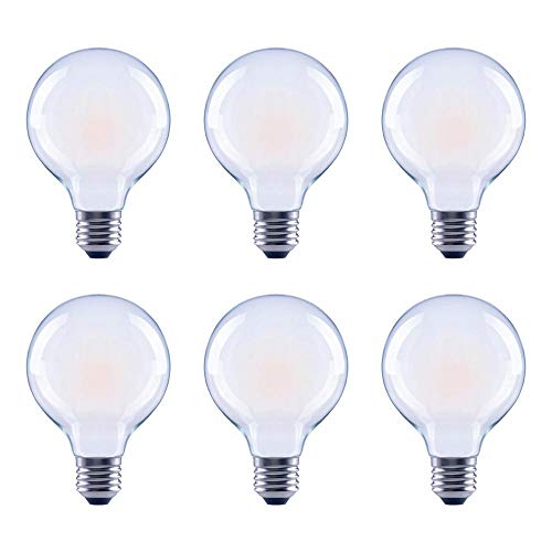 Asencia AN-03679 40 Watt Equivalent G25 Globe Frosted All Glass Vintage Filament Dimmable LED Light Bulb, Soft White, 6-Pack, 6 Pack