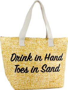 funky junque beach bag - drinks in hand toes in sand (natural)