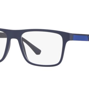 Emporio Armani Men's EA4115 Prescription Eyewear Frames with Two Interchangeable Sun Clip-Ons Rectangular, Matte Dark Blue/Clear/Grey/Blue Mirrored, 54 mm