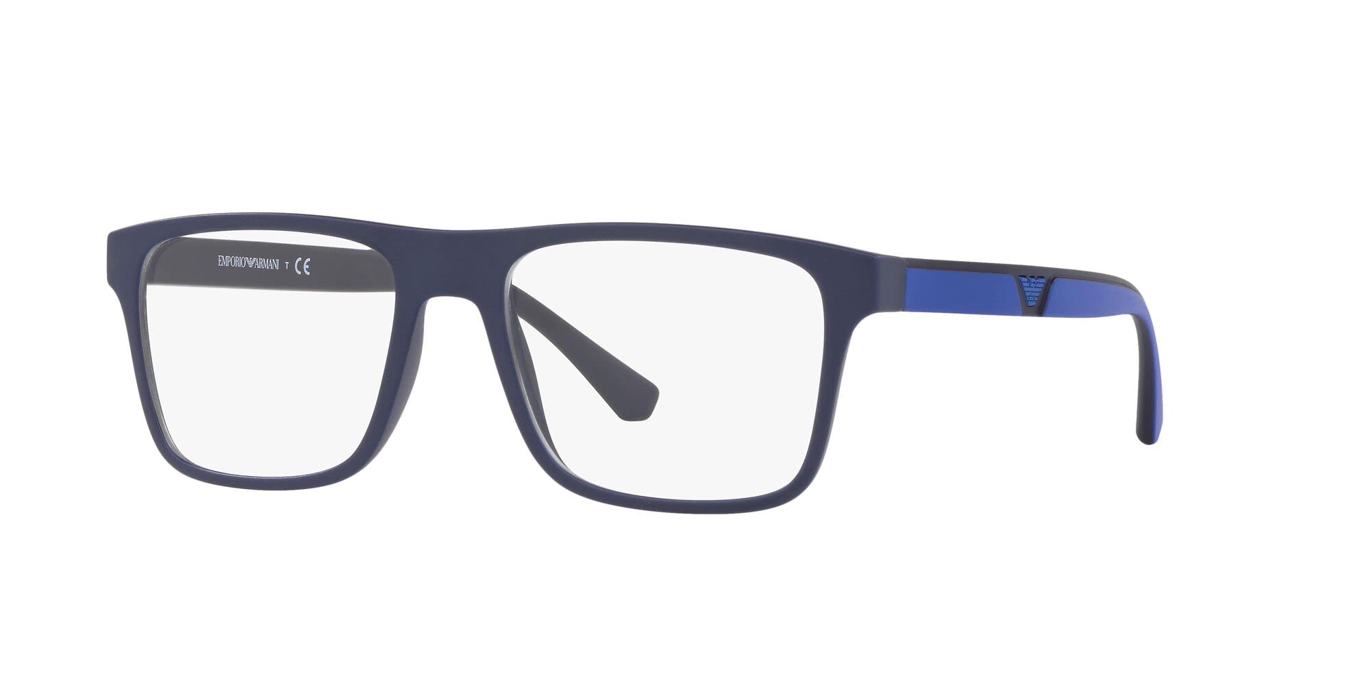 Emporio Armani Men's EA4115 Prescription Eyewear Frames with Two Interchangeable Sun Clip-Ons Rectangular, Matte Dark Blue/Clear/Grey/Blue Mirrored, 54 mm