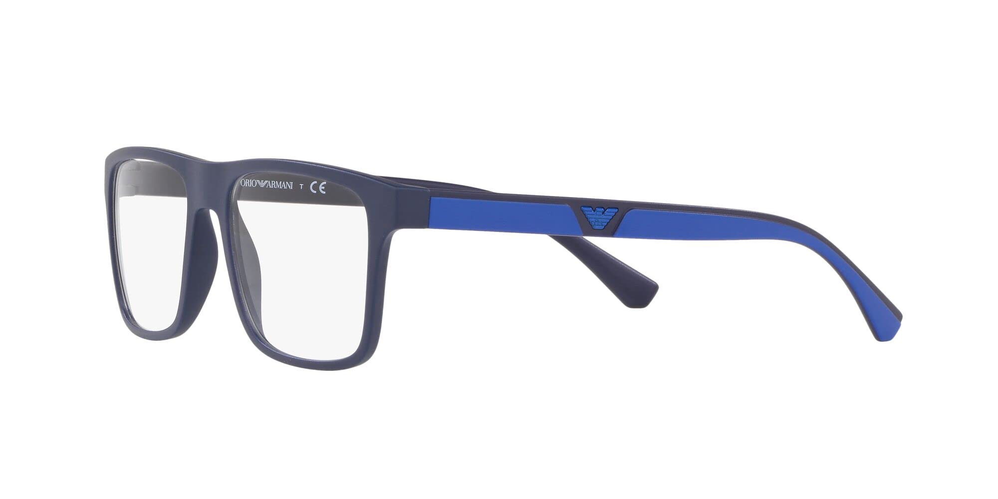 Emporio Armani Men's EA4115 Prescription Eyewear Frames with Two Interchangeable Sun Clip-Ons Rectangular, Matte Dark Blue/Clear/Grey/Blue Mirrored, 54 mm