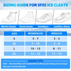 Sfee Ice Cleats for Boots Shoes, Snow Grips Cleats for Ice and Snow Anti-Slip Rubber Traction Cleats for Walking on Snow and Ice 10 Steel Studs Crampons for Hiking, Walking, Climbing, Jogging