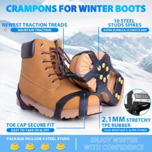 Sfee Ice Cleats for Boots Shoes, Snow Grips Cleats for Ice and Snow Anti-Slip Rubber Traction Cleats for Walking on Snow and Ice 10 Steel Studs Crampons for Hiking, Walking, Climbing, Jogging