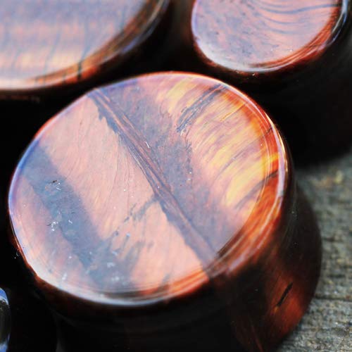 Covet Jewelry Natural Red Tiger Eye Stone Saddle Plug (9/16)