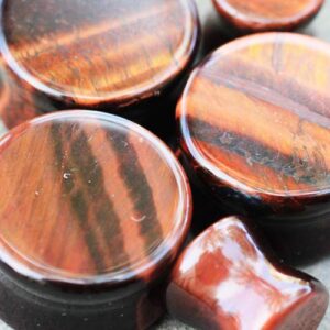 Covet Jewelry Natural Red Tiger Eye Stone Saddle Plug (9/16)