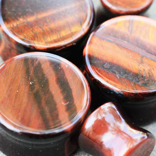 Covet Jewelry Natural Red Tiger Eye Stone Saddle Plug (9/16)