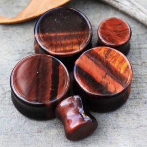 Covet Jewelry Natural Red Tiger Eye Stone Saddle Plug (9/16)