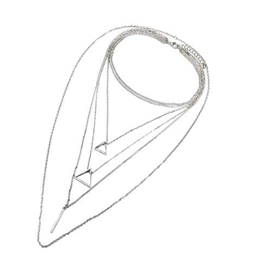 Anglacesmade Bohemia Layered Choker Necklace Silver Triangle Necklace Bar Necklace Geometric Necklace Bohemian Jewelry for Women and Girls