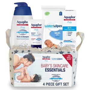 aquaphor baby skin care gift set with aquaphor baby wash and shampoo, aquaphor baby healing ointment, aquaphor diaper rash cream, and waterwipes, 4 pieces