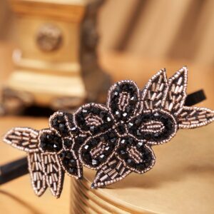 BABEYOND Flapper Headband 1920s Headpiece - Art Deco Headpiece Rhinestone Hair Accessories for Women (Style3-Black Gold)