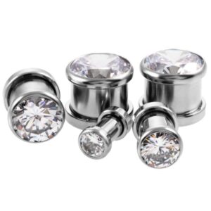 CZ Ear Tunnels Plugs Gauges Expander Stretcher Earrings Screw Cubic Zirconia Stainless Steel Piercings Body Jewelry 2 Pairs Set (00g(10mm))