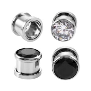 cz ear tunnels plugs gauges expander stretcher earrings screw cubic zirconia stainless steel piercings body jewelry 2 pairs set (00g(10mm))