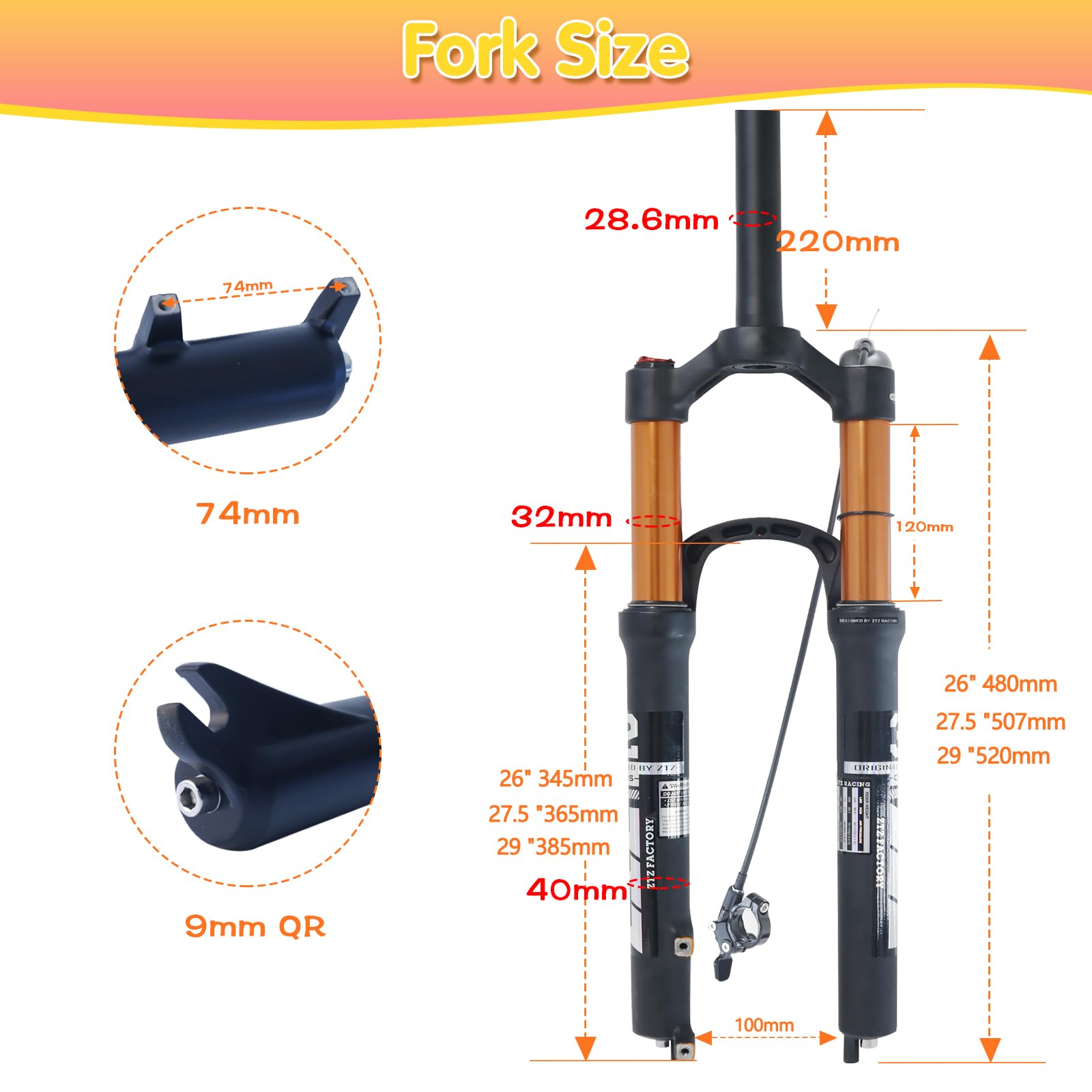 ZTZ 26/27.5/29 inch MTB Air Suspension Fork,120mm Travel, 1 1/8 Straight Tube, QR 9mm*100mm, Manual/Remote Lockout, Ultralight Front Fork for XC/AM Mountain Bike (Remote Lock, 27.5")