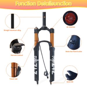 ZTZ 26/27.5/29 inch MTB Air Suspension Fork,120mm Travel, 1 1/8 Straight Tube, QR 9mm*100mm, Manual/Remote Lockout, Ultralight Front Fork for XC/AM Mountain Bike (Remote Lock, 27.5")