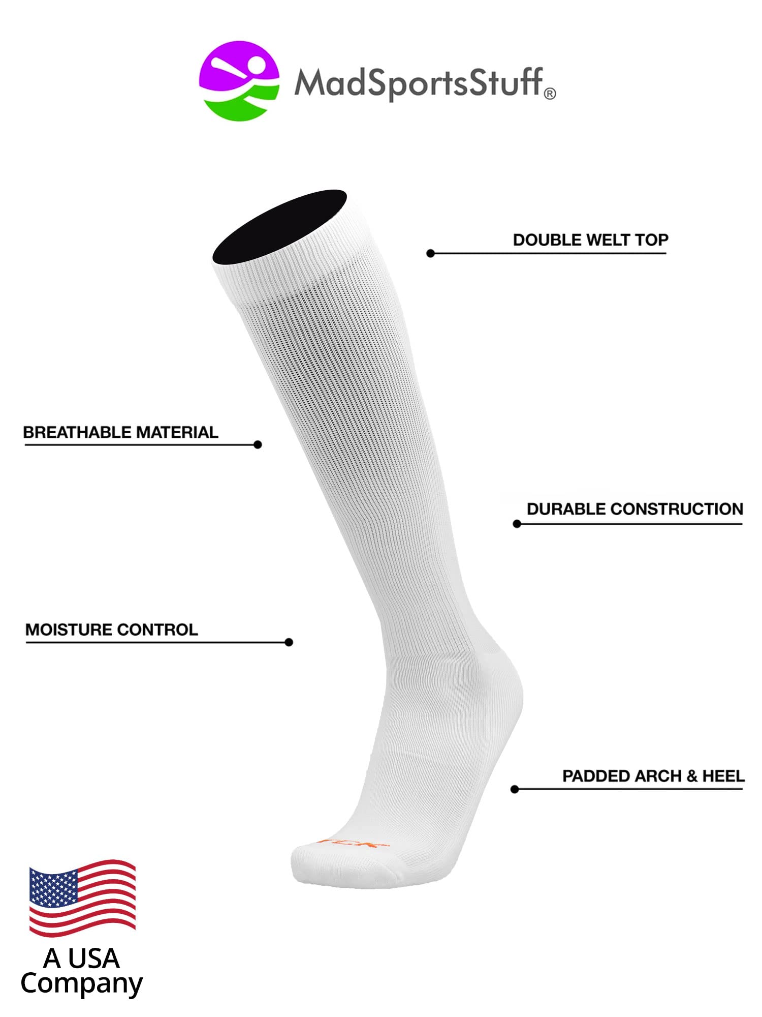 MadSportsStuff Pro Line Under Stirrup Sanitary Liner Baseball Socks (White, Large)