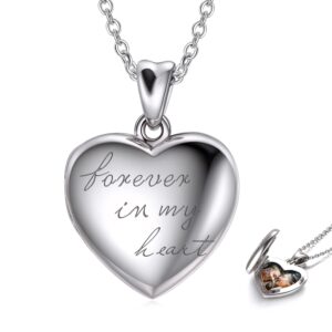 lonago heart locket necklace forever in my heart shape photo locket necklace silver locket gift for women (locket necklace)