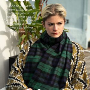 CALVIN & OLIVIA Cashmere Feel Scarf Soft Winter Soft Tartan Plaid Fashion Scottish Check Multi-Color Gift for Men Women Amazon Forest Green