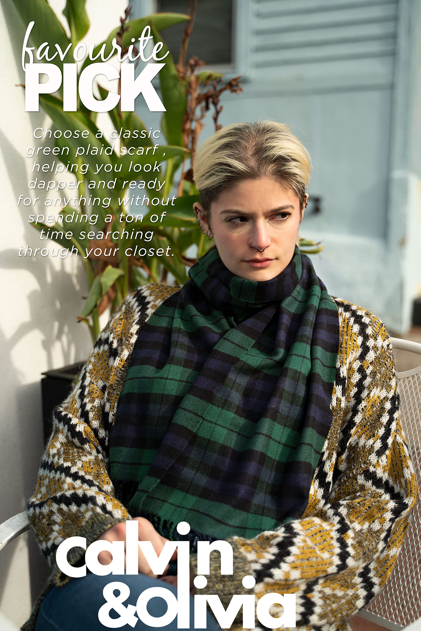 CALVIN & OLIVIA Cashmere Feel Scarf Soft Winter Soft Tartan Plaid Fashion Scottish Check Multi-Color Gift for Men Women Amazon Forest Green