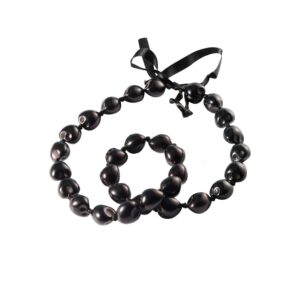 bnql chunky hawaiian kukui nut lei necklace with ribbon bow closure graduation gift (black)